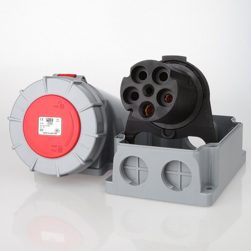 PCE CEE Wand-Steckdose 5-polig 63A/400V IP66/67 rot/grau